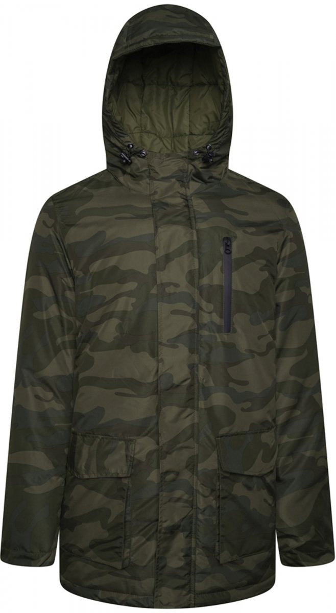 Kam Jeans KV143 Camo Print Hooded Coat Khaki - MotleyDenim.sk